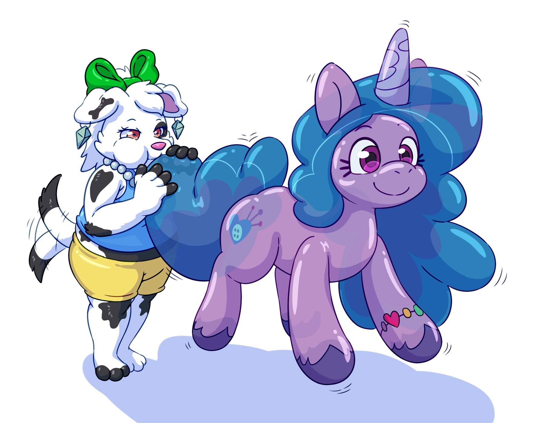 #3629146 - safe, artist:makishi_ookami, izzy moonbow, oc, balloon pony, dalmatian, dog ...