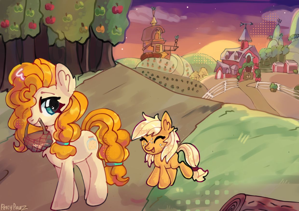 #3617399 - safe, artist:percypawz, applejack, pear butter, earth pony ...