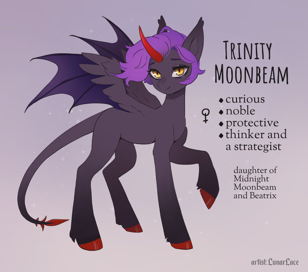 #3618001 - safe, artist:lunarlacepony, oc, oc only, oc:trinity moonbeam, alicorn, bat pony, bat ...