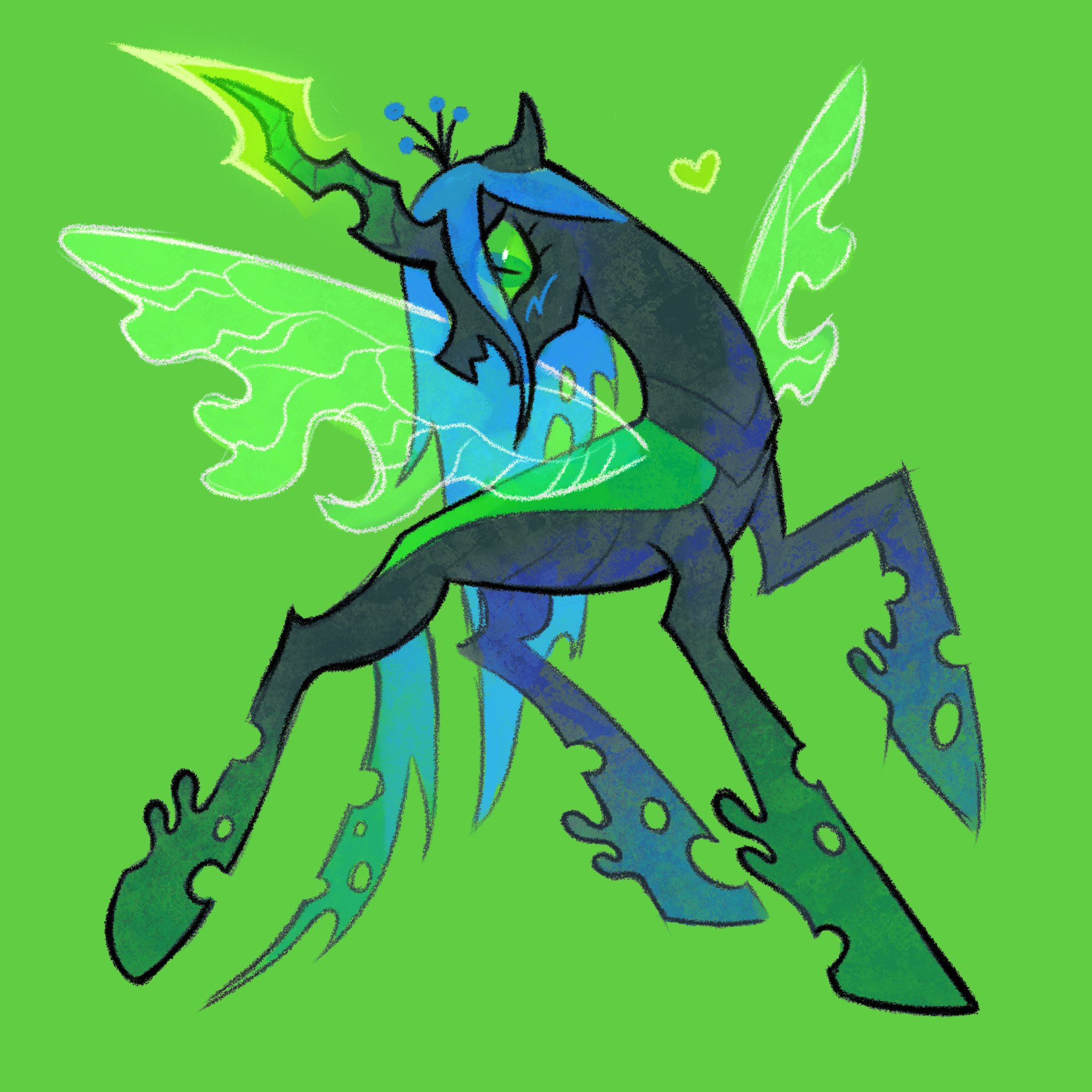 #3618169 - safe, artist:llorienart, queen chrysalis, changeling, changeling queen, g4, blue ...