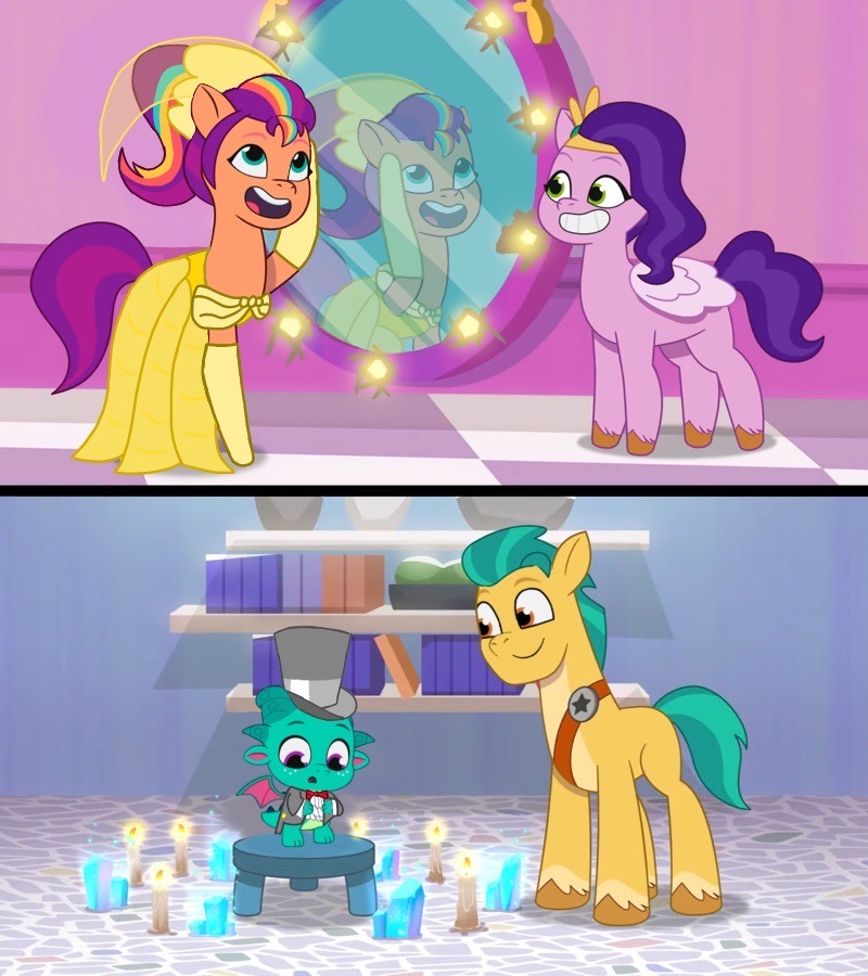 #3618998 - safe, artist:arkogon, hitch trailblazer, pipp petals, sparky sparkeroni, sunny ...