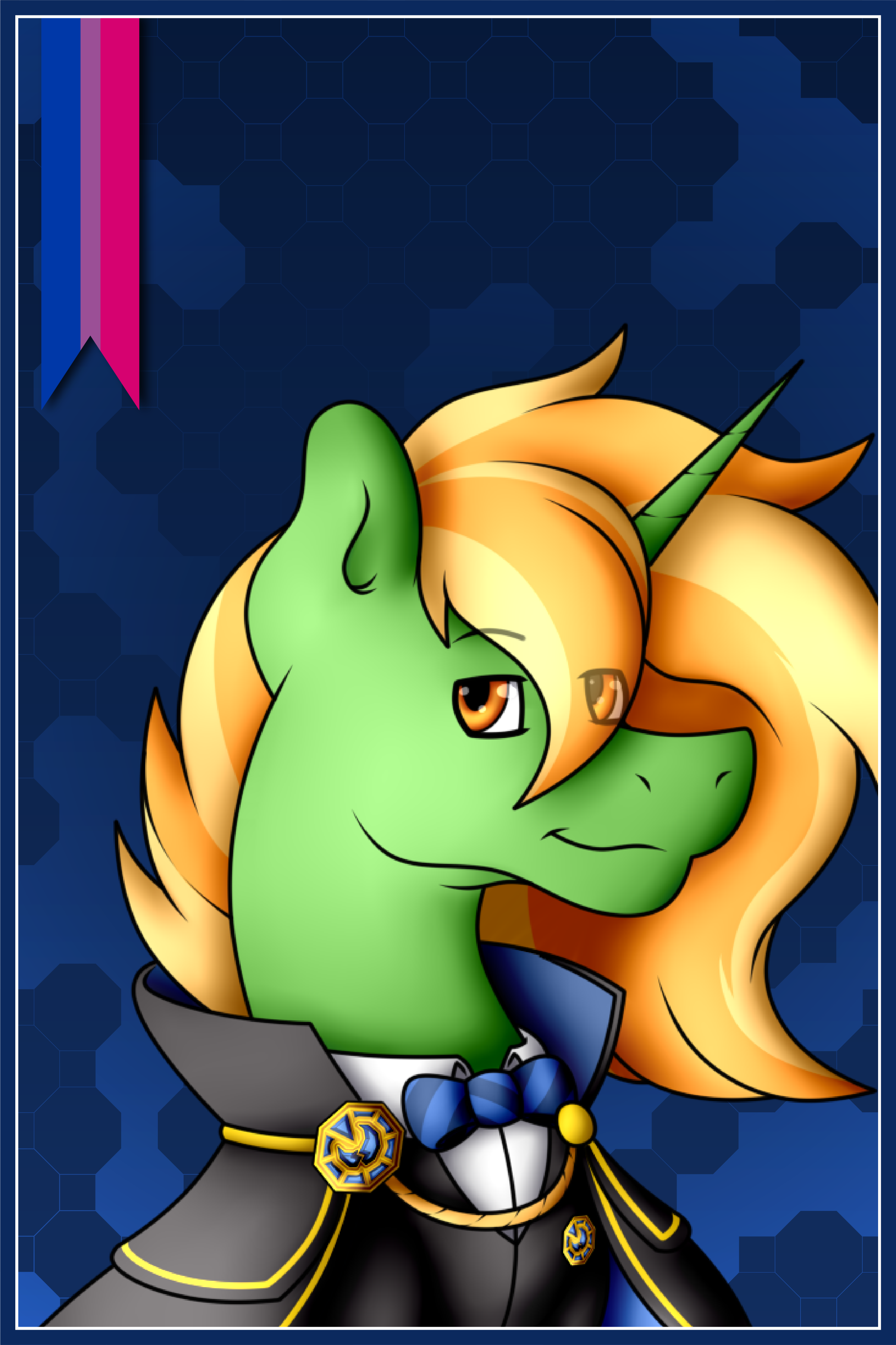 #3619249 - safe, artist:thebenalpha, oc, oc only, oc:pitch pine, unicorn, bisexual pride flag ...