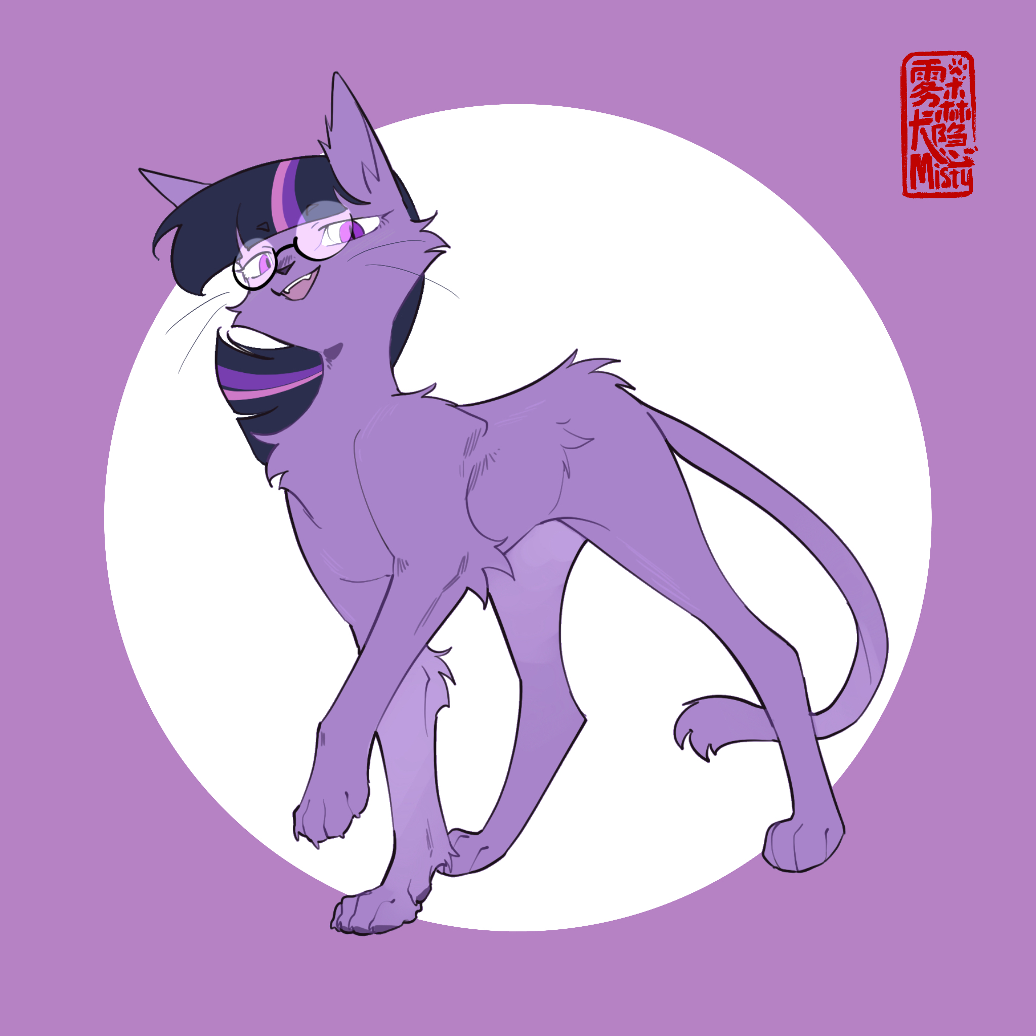 #3619662 - safe, artist:阿狗大口啃百合, twilight sparkle, cat, g4, :d, catified, circle background ...