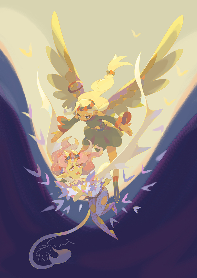 #3620018 - safe, artist:animesoul, applejack, fluttershy, bat pony ...