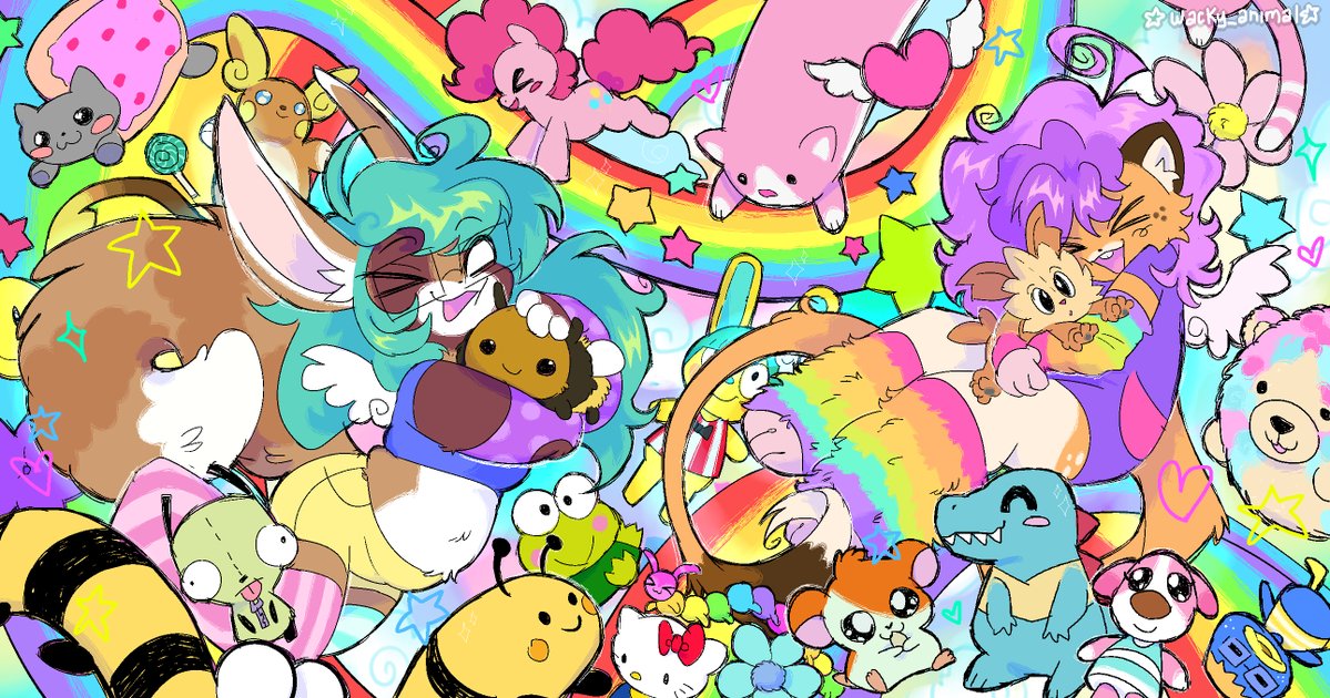 #3620169 - safe, artist:wacky_animal, pinkie pie, oc, alolan raichu ...