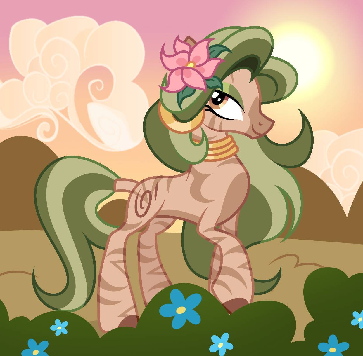 #3642771 - safe, artist:cstrawberrymilk, oc, oc only, oc:soraya, zebra, female, flower, flower ...