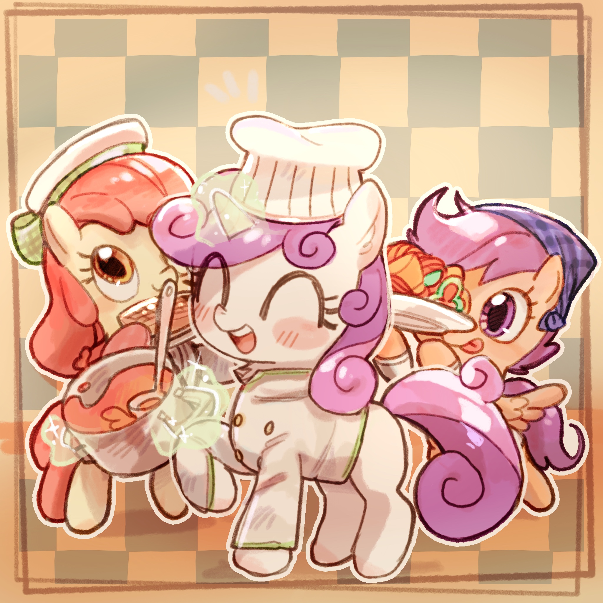 #3645065 - safe, artist:izuchi, apple bloom, scootaloo, sweetie belle, earth pony, pegasus, pony ...