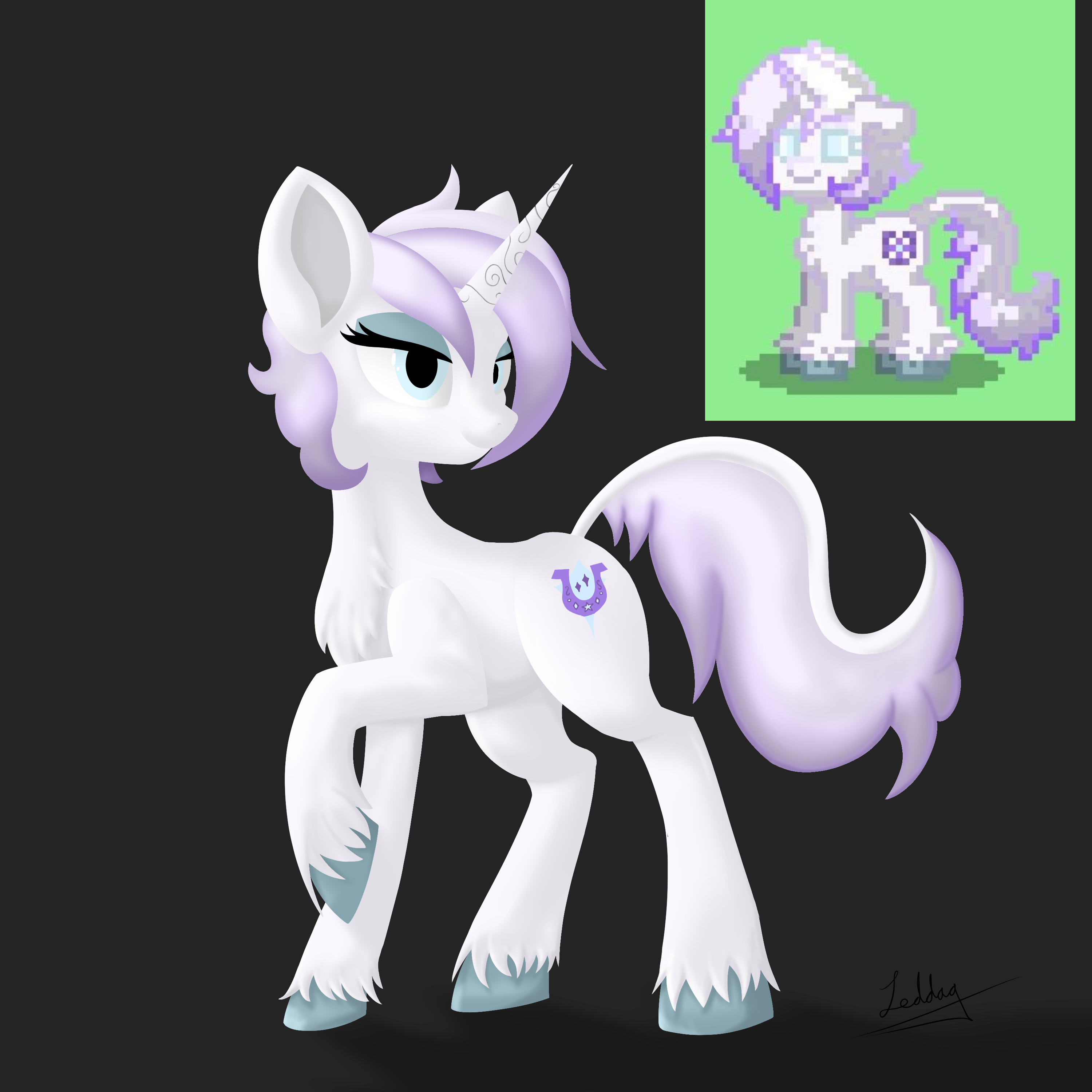 #3648977 - safe, artist:leddaq, oc, oc only, pony, unicorn, pony town, commission, gray ...