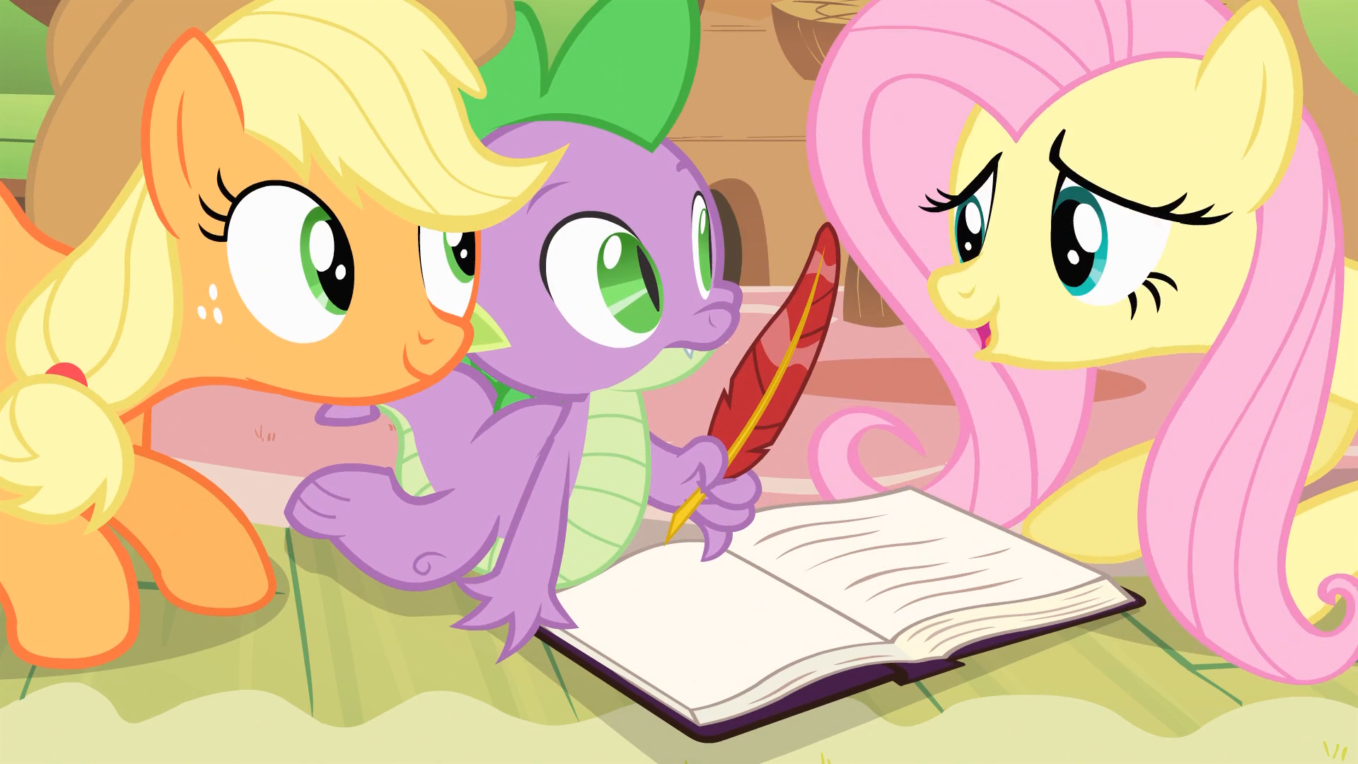 #3634521 - safe, screencap, applejack, fluttershy, spike, dragon, earth ...