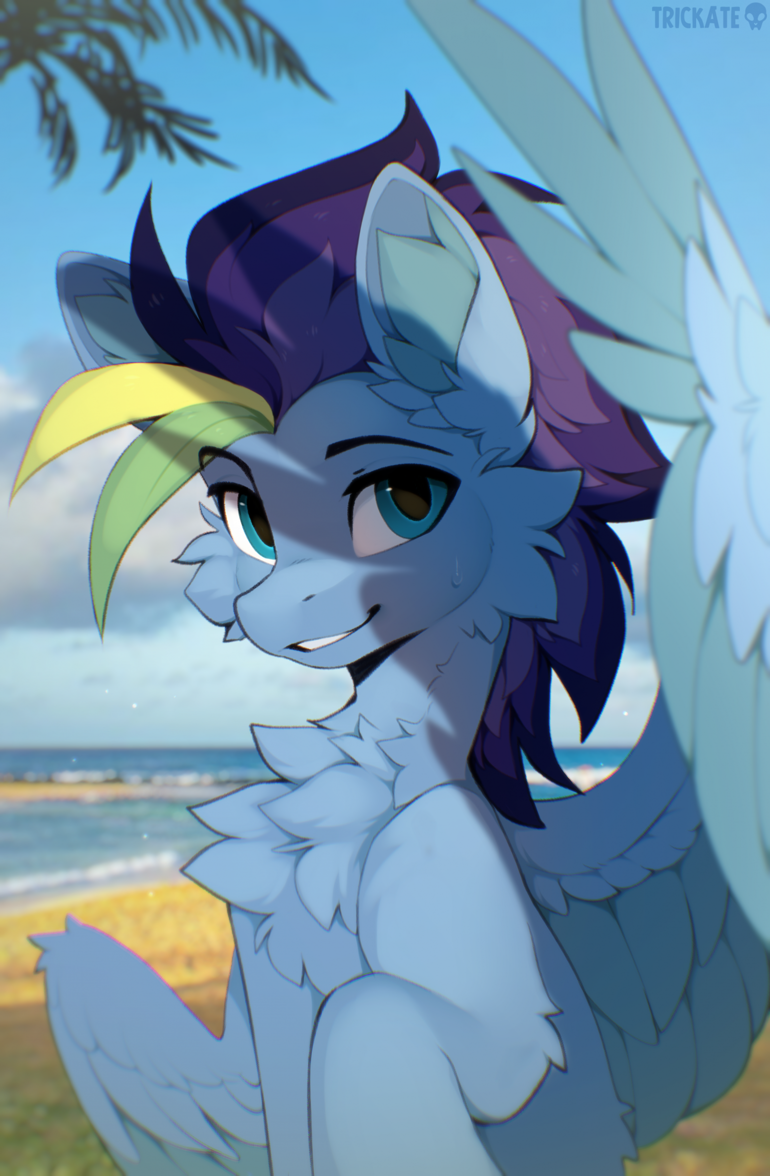 #3656322 - safe, artist:trickate, oc, oc only, oc:solar showers, pegasus, pony, artfight, beach ...