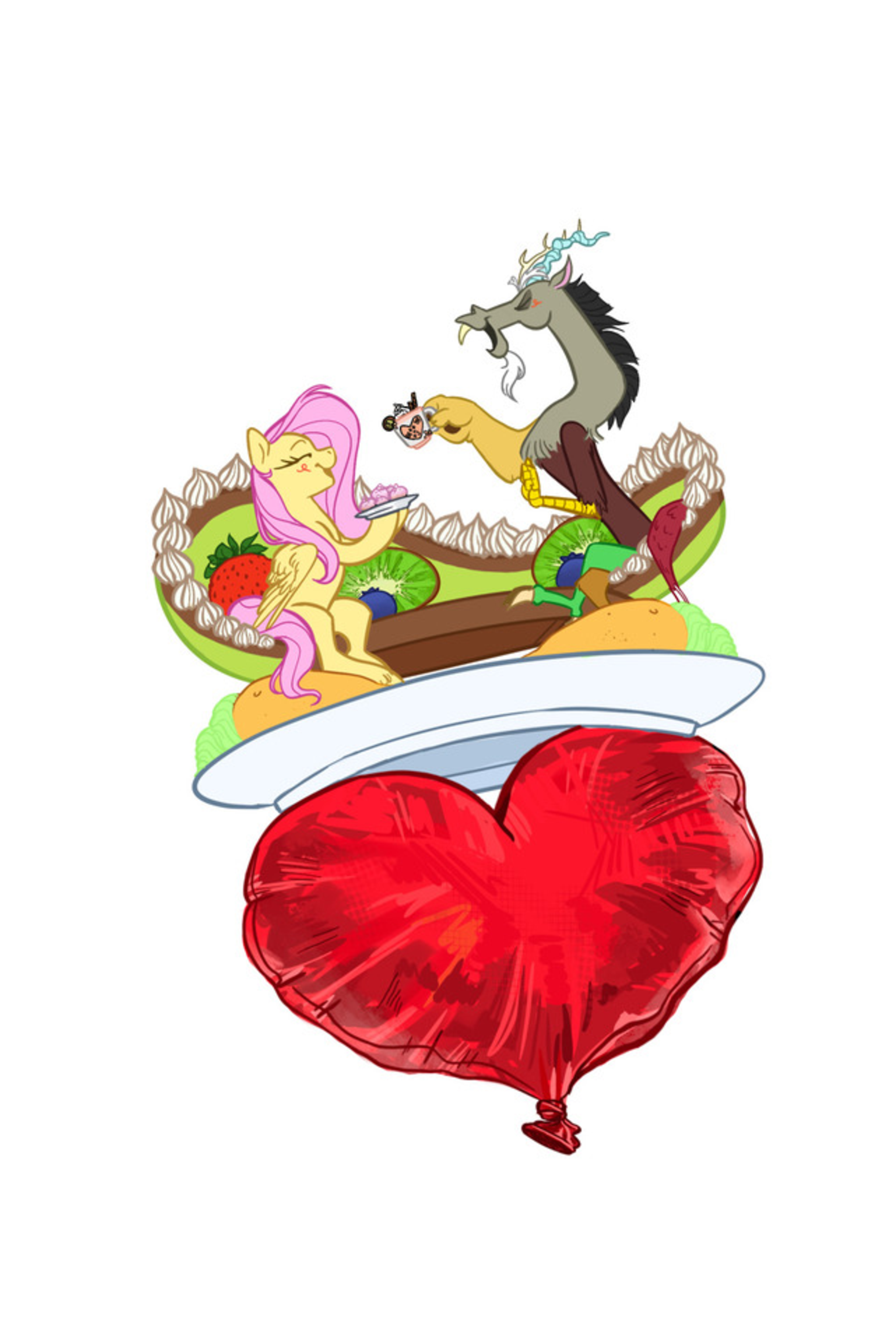 #3658708 - safe, artist:eversowillow, discord, fluttershy, draconequus ...