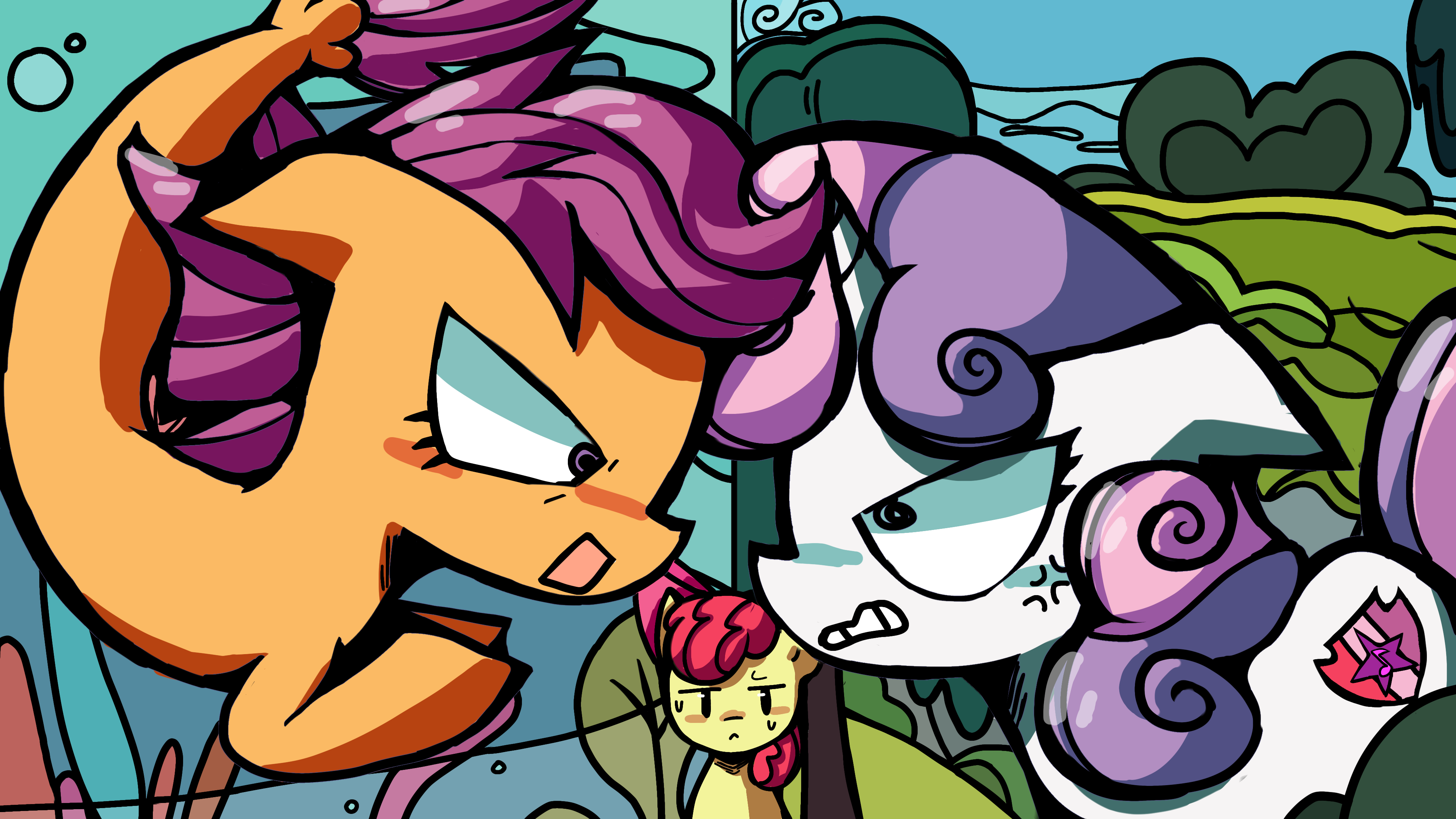 #3662075 - safe, artist:klvrika, apple bloom, scootaloo, sweetie belle, earth pony, pegasus ...