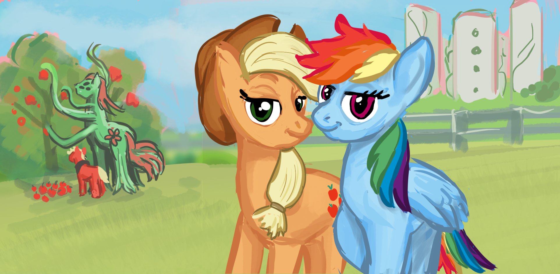 #3654887 - safe, artist:sheepwavehdg, applejack, big macintosh, rainbow ...