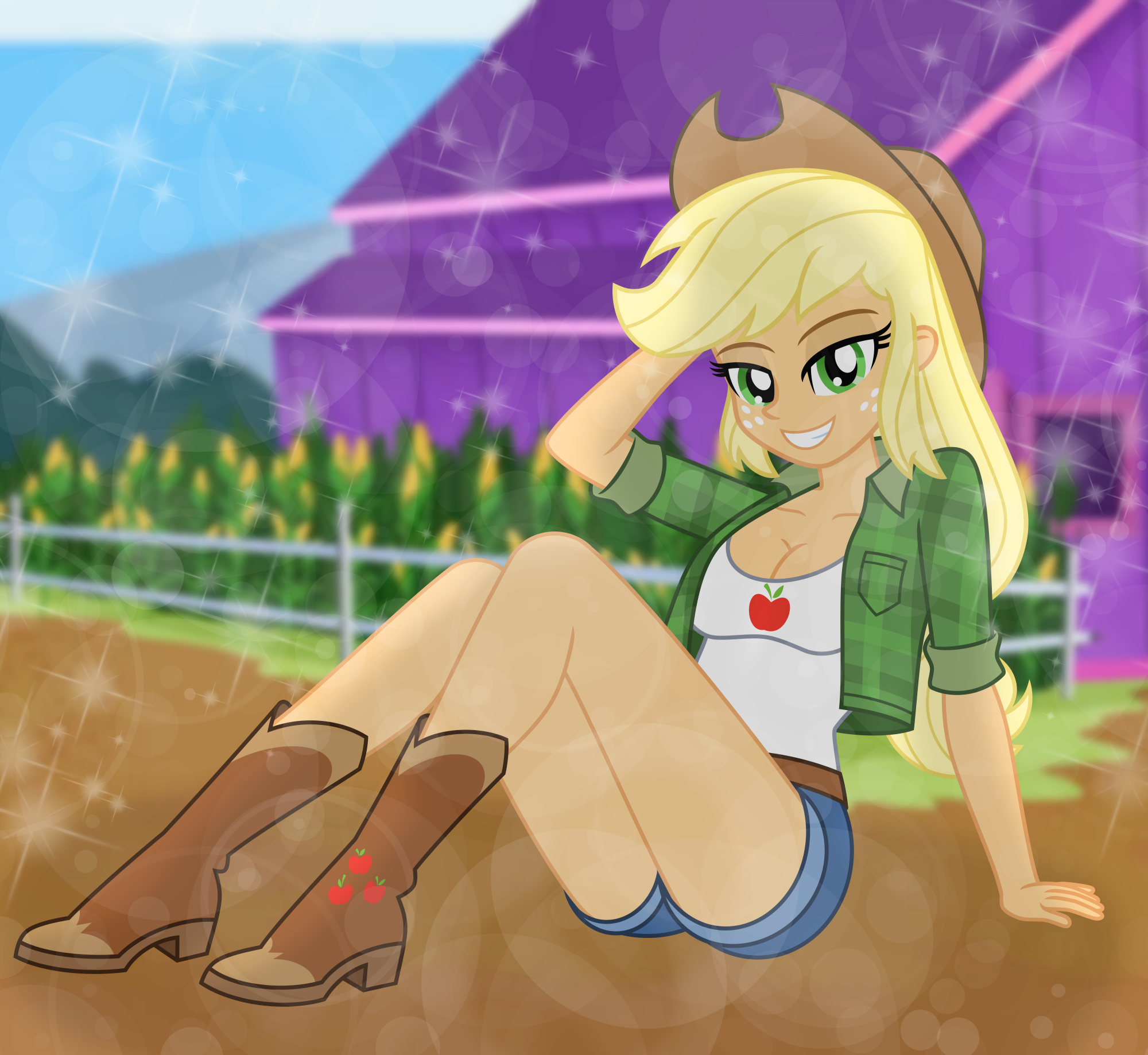 #3678299 - safe, artist:emeraldblast63, applejack, human, equestria girls, g4, breasts, busty ...