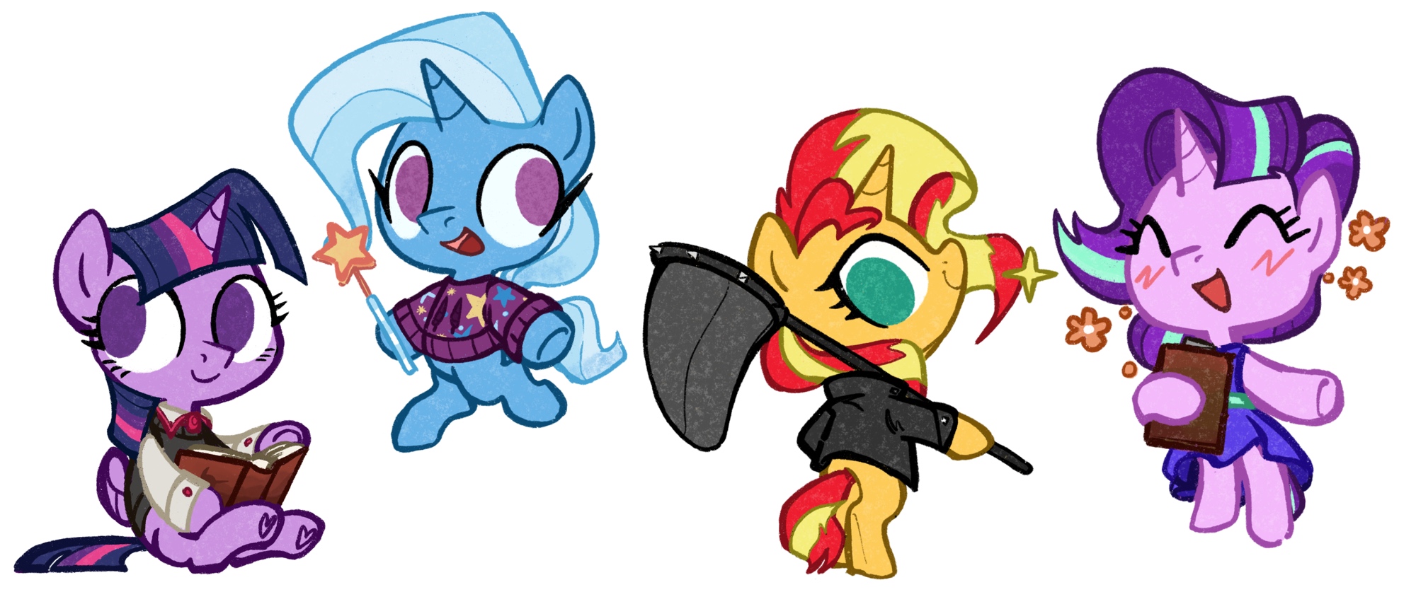 #3799244 - safe, artist:otta, starlight glimmer, sunset shimmer, trixie ...
