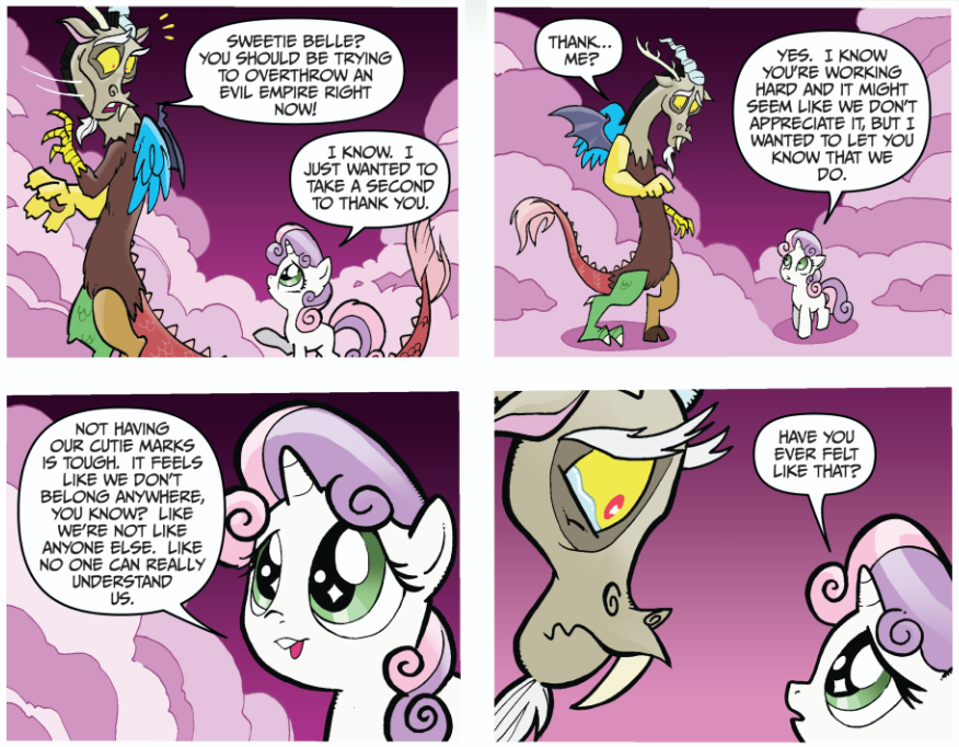 #3825754 - safe, idw, official comic, discord, sweetie belle, draconequus, pony, unicorn ...