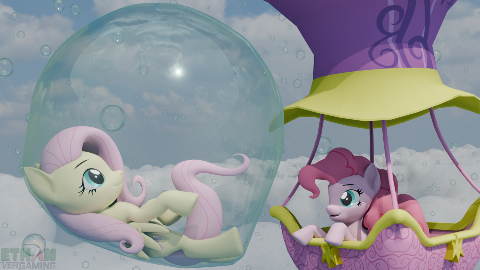#3828590 - safe, artist:ethanvergaming, fluttershy, pinkie pie, earth ...