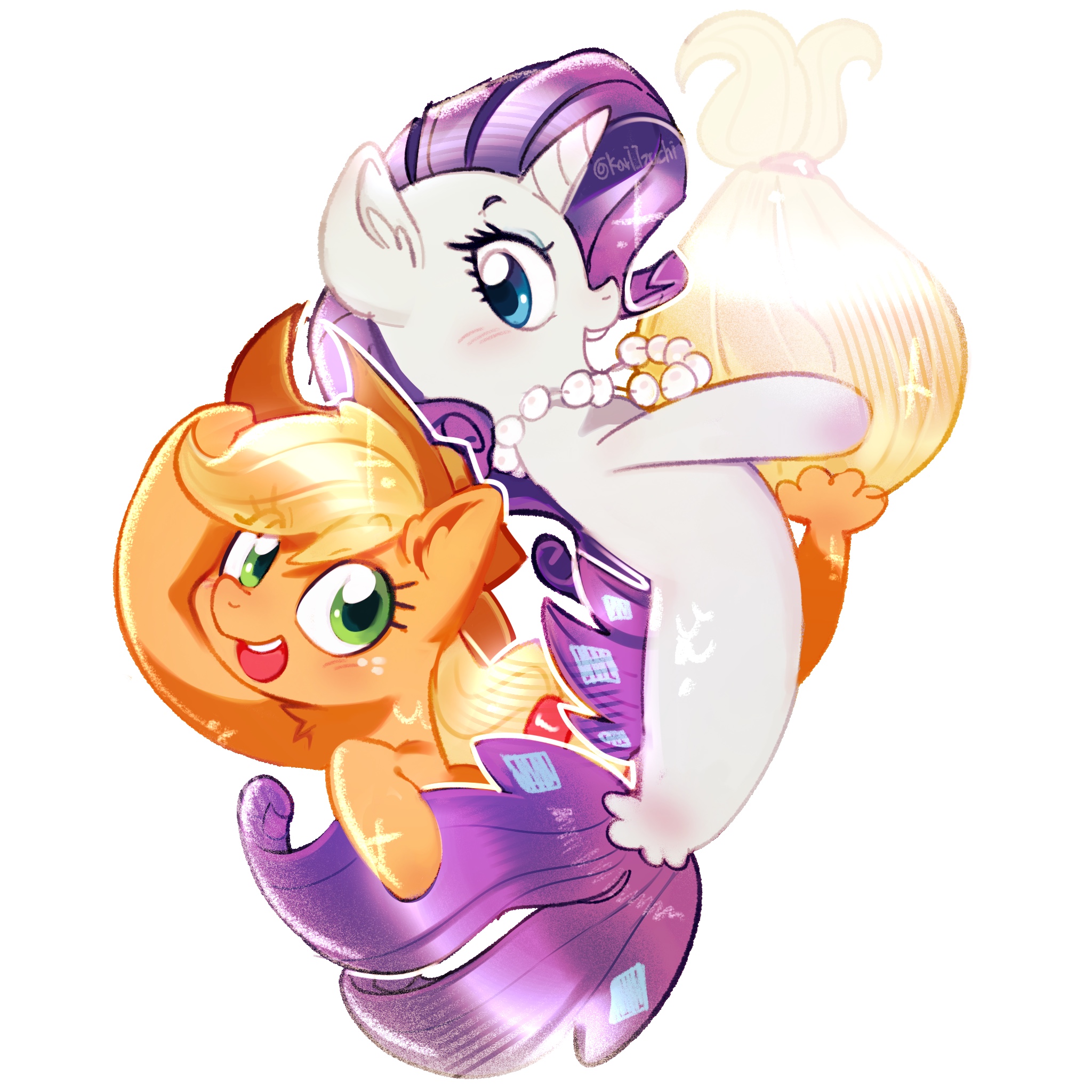 #3828811 - safe, artist:izuchi, applejack, rarity, earth pony, seapony ...