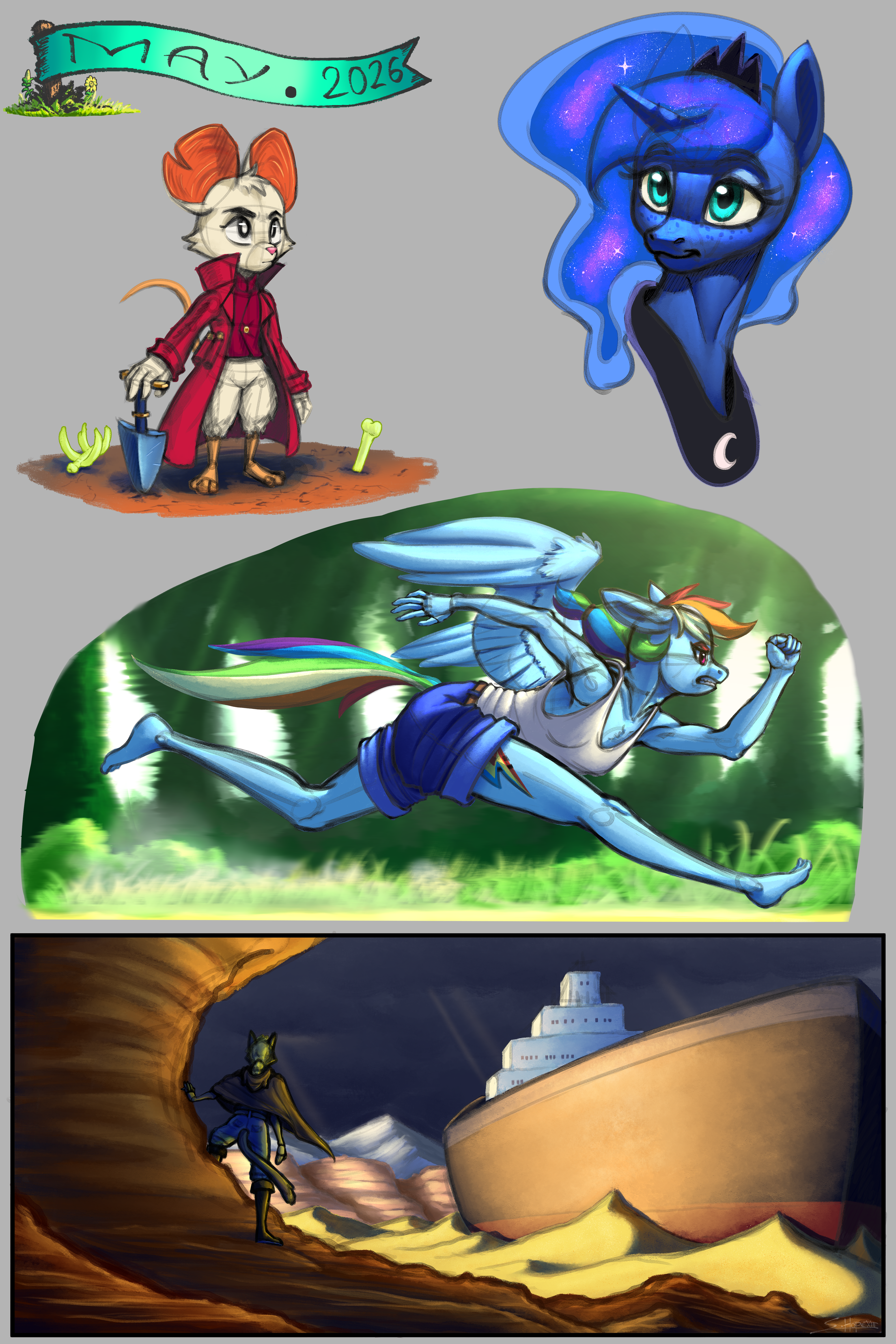 #3828932 - safe, artist:silverhopexiii, princess luna, rainbow dash ...
