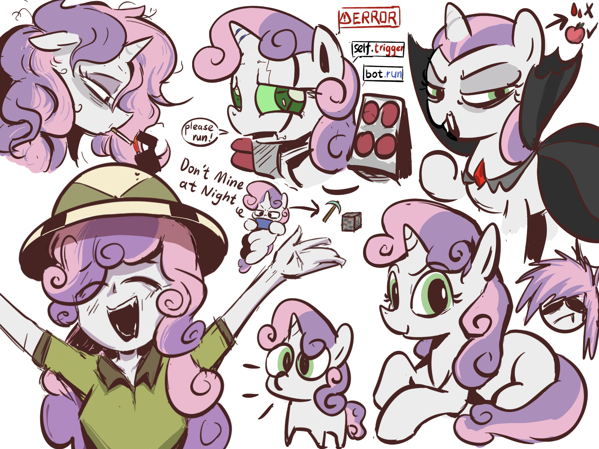 #3835017 - safe, artist:moonivy, sweetie belle, human, pony, robot ...
