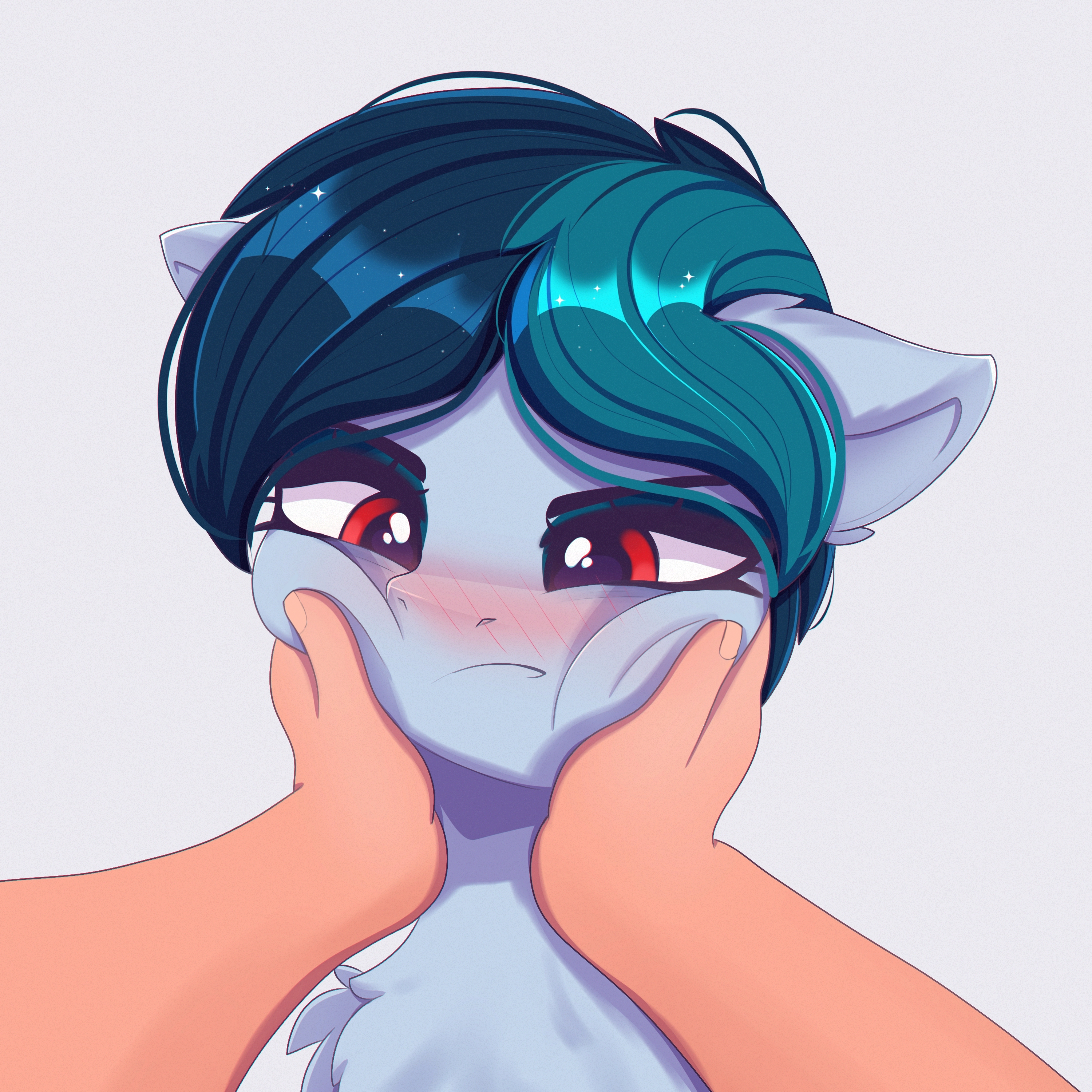 #3835420 - safe, artist:nnaly, oc, oc:delta vee, pony, blushing, cheek ...